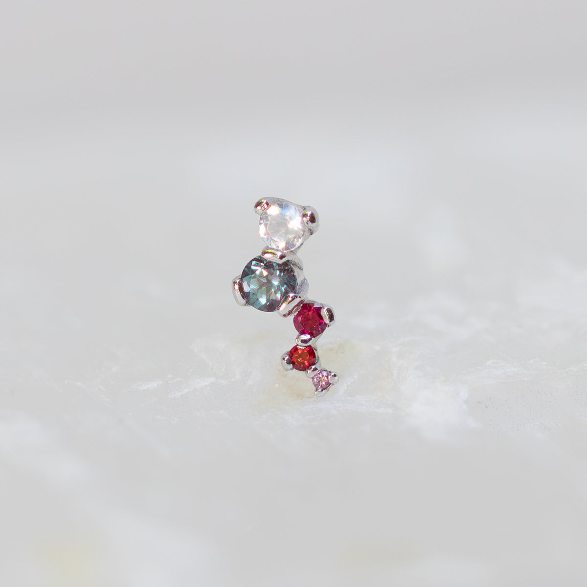 Ripple with Rainbow Moonstone and Red Stones 18g/16g Threaded End ...